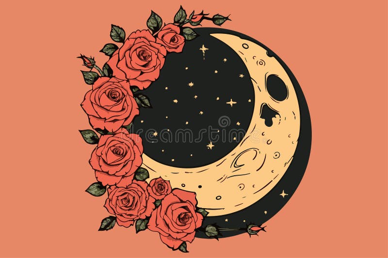 Moon with roses stock vector. Illustration of flowers - 311201768