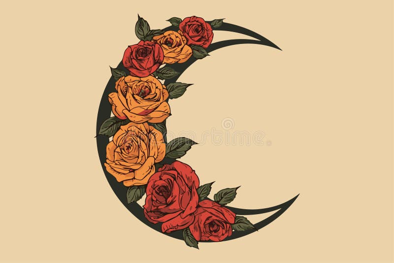 Moon with roses stock vector. Illustration of magical - 311201865