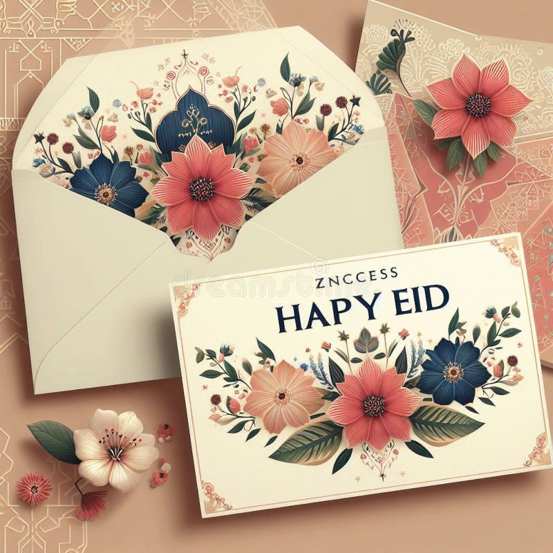 Happy Eid Design with Floral Motifs and Eid Envelopes Stock ...