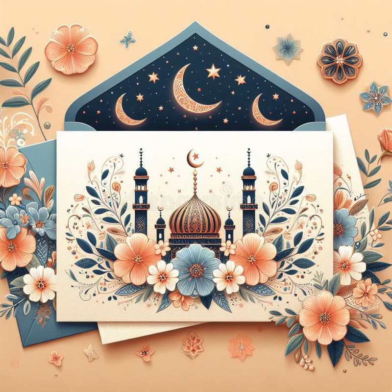 Happy Eid Design with Floral Motifs and Eid Envelopes Stock ...