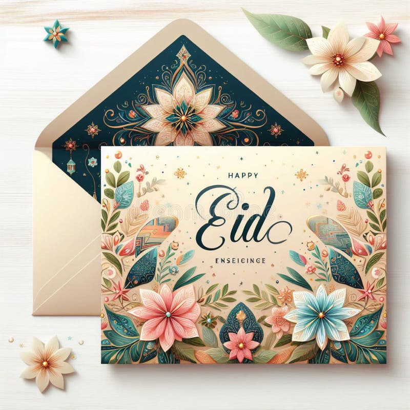 Happy Eid Design with Floral Motifs and Eid Envelopes Stock ...