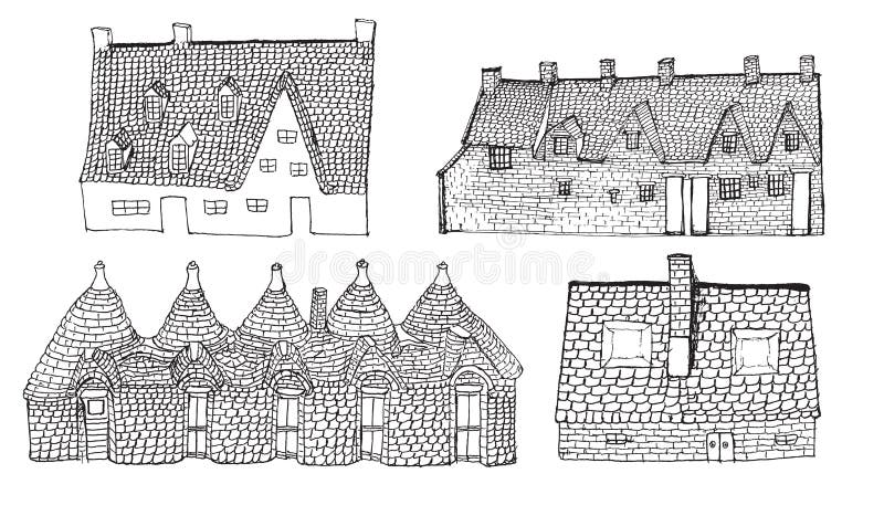 Traditional European Countryside Dwellings. Hand Drawn Sketch Vector ...