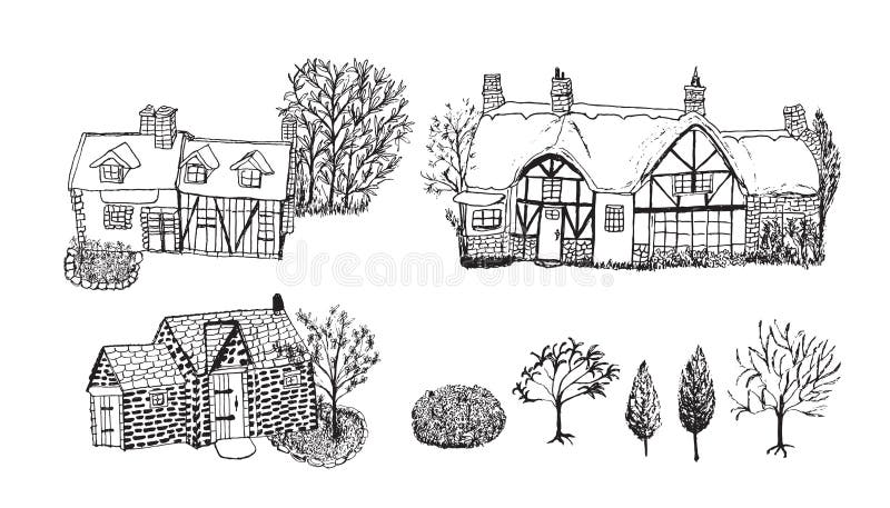 Traditional European Countryside Dwellings. Hand Drawn Sketch Vector ...