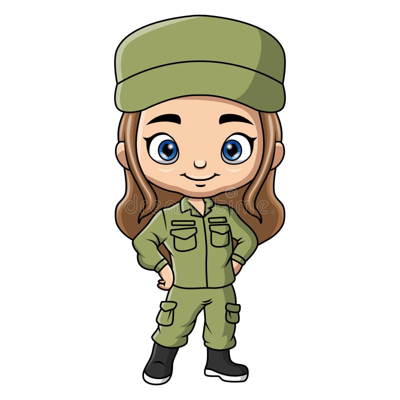 Girl Cartoon Wearing Costume Army Stock Vector - Illustration of ...