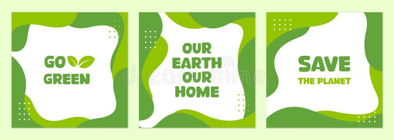 Set of Earth Day Poster Template. Abstract Background with Green Wavy ...
