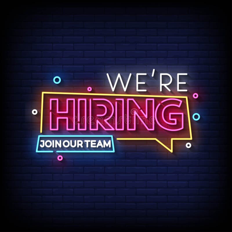 Neon Sign we are Hiring with Brick Wall Background Vector Stock Vector ...