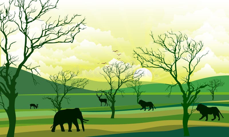 Cartoon African Savannah Card Poster Landscape Background Tourism and ...
