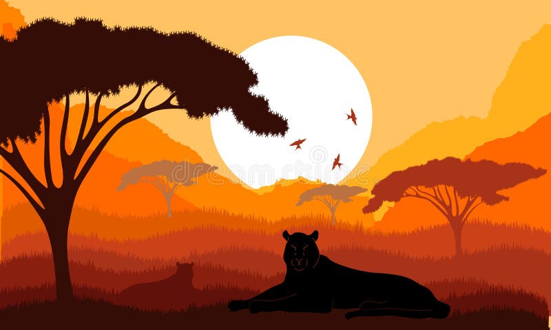 Cartoon African Savannah Card Poster Landscape Background Tourism and ...