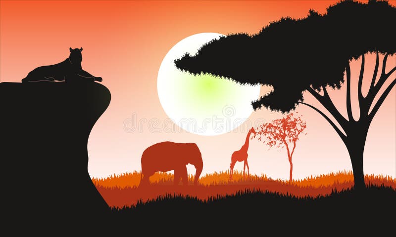 Cartoon African Savannah Card Poster Landscape Background Tourism and ...
