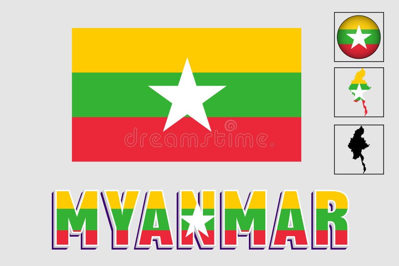 Myanmar Flag and Map in a Vector Graphic Stock Vector - Illustration of ...