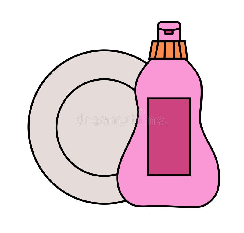 Dish Wash. Cleaning Tools Elements. Plate, Washing Up Liquid. Clean in Kitchen. Vector Simple ...