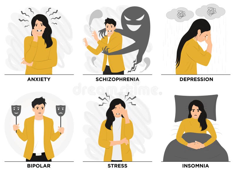 Flat Vector Different Mental Disorders Set Concept Illustration Stock ...