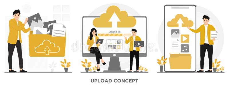 Flat Vector Upload File To Cloud System File Document Concept ...