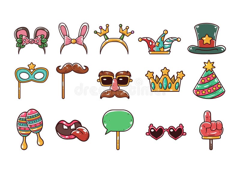 Party Photo Booth Props Vector Illustration Set Stock Vector ...