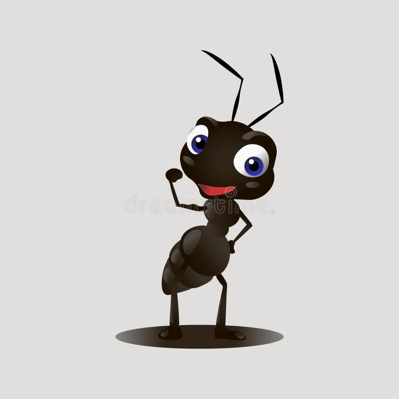 Cartoon Black Ant Vector. Cute Ant Character. Happy and Fun Ant Stock ...