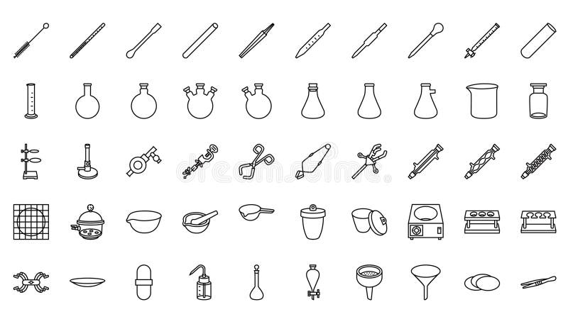 Set of Laboratory Equipment Line Icons. Stock Vector - Illustration of ...