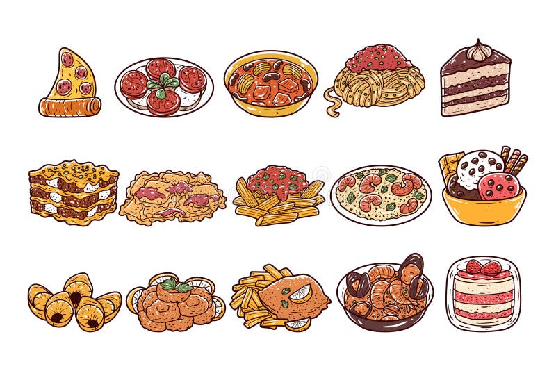 Italian Cuisine Food Elements Vector Collection Stock Vector ...