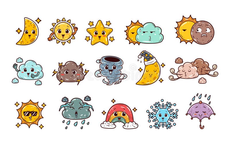 Weather Emoticon Elements Vector Illustration Set Stock Vector ...