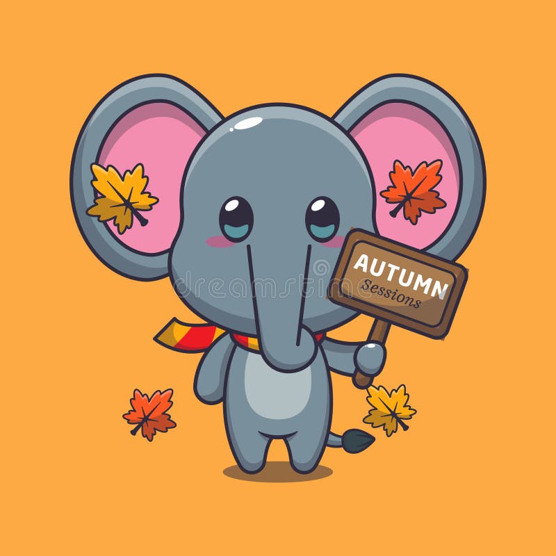 Cute Elephant with Autumn Sign Board. Stock Vector - Illustration of ...