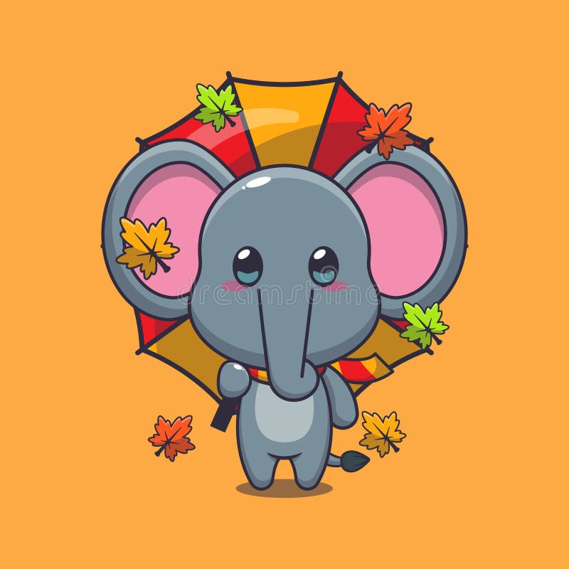 Cute Elephant with Umbrella at Autumn Season. Stock Vector ...