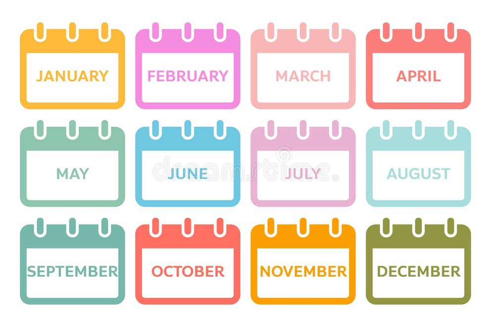 Months of Year in the Yearly Calendar, Date and Time Calendar Stock ...