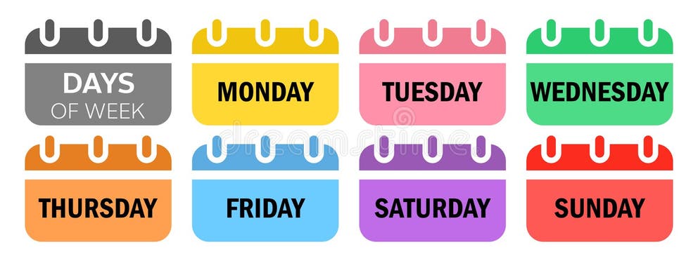 Days of Week in the Weekly Calendar, Date and Time Calendar for ...