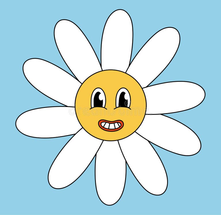 Retro 70s 60s 80s Hippie Groovy Cute Daisy Flower. Tooth Smile Face ...