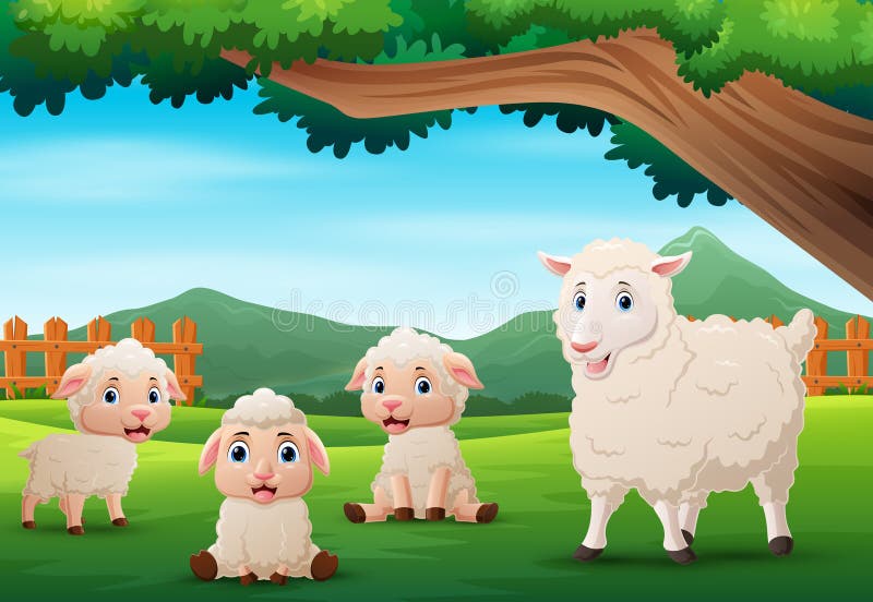 A Group of Sheep at the Farm Landscape Stock Vector - Illustration of ...
