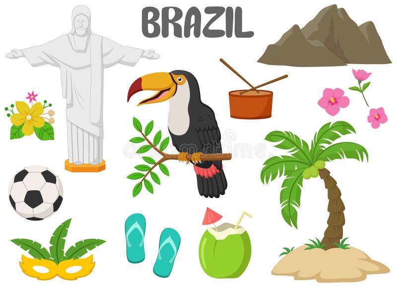 Set of Brazil Famous Landmarks Stock Illustration - Illustration of ...