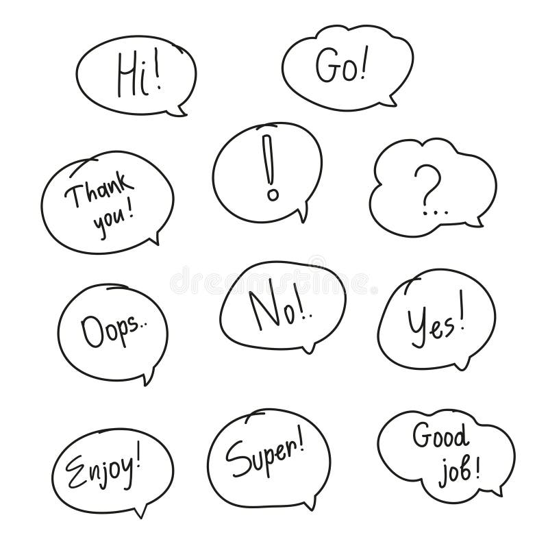 Vector Outline Cartoon Talk Bubbles. Graphic Elements for Your Design ...