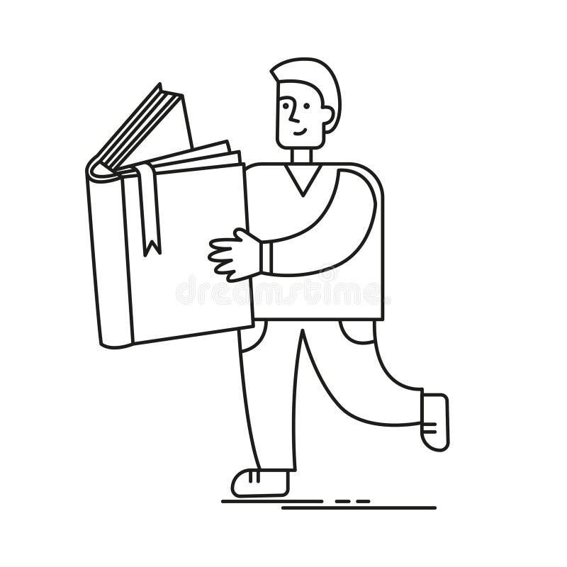 Vector Outline Man with Book. Simple Character, Icon Stock Vector ...