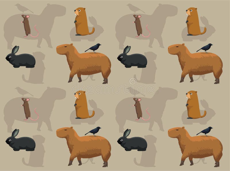 Animal Rodent Capybara Rabbit Rat Marmot Cartoon Seamless Wallpaper ...