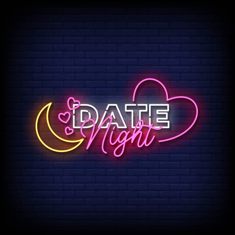 Neon Sign Date Night with Brick Wall Background Vector Stock Vector ...