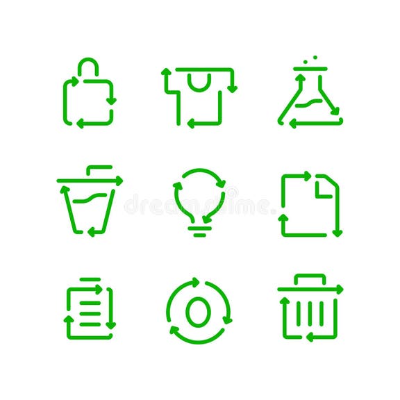 Reusable and Recyclable Goods. Ecologic Lifestyle. Set of Icons. Vector ...
