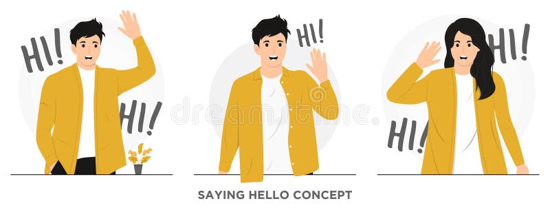 Flat Vector Friendly Smiling Man Waving Hand Saying Hello Hi Hola ...