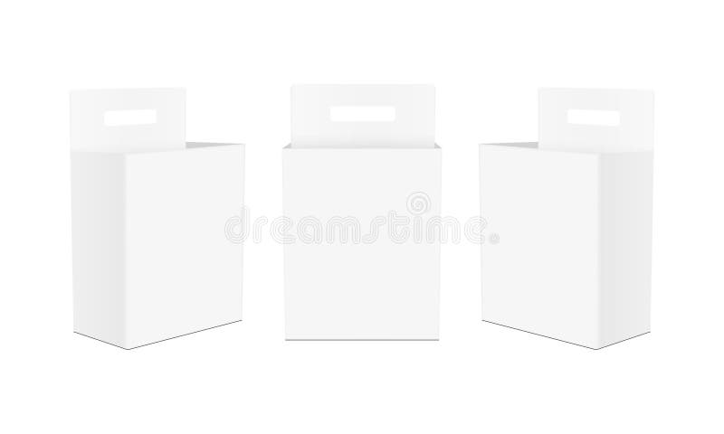 Three Rectangular Opened Boxes with Handle, Front and Side View Stock ...