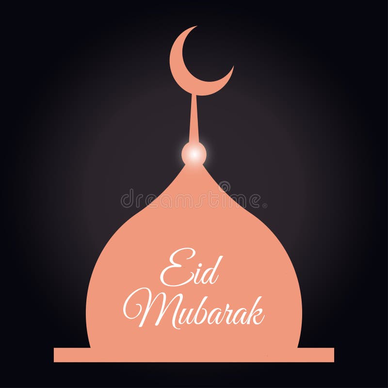 Eid Mubarak Greeting Card, Pink Color Mosque and Arabic Crescent in ...