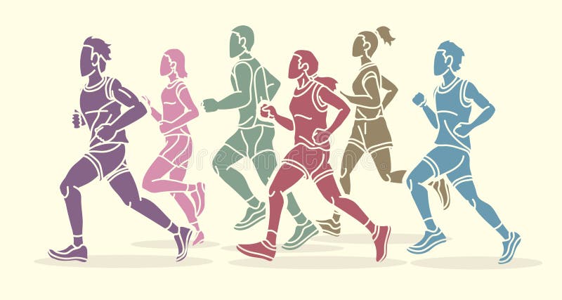 Group of People Running Together Man and Woman Runner Marathon Cartoon ...