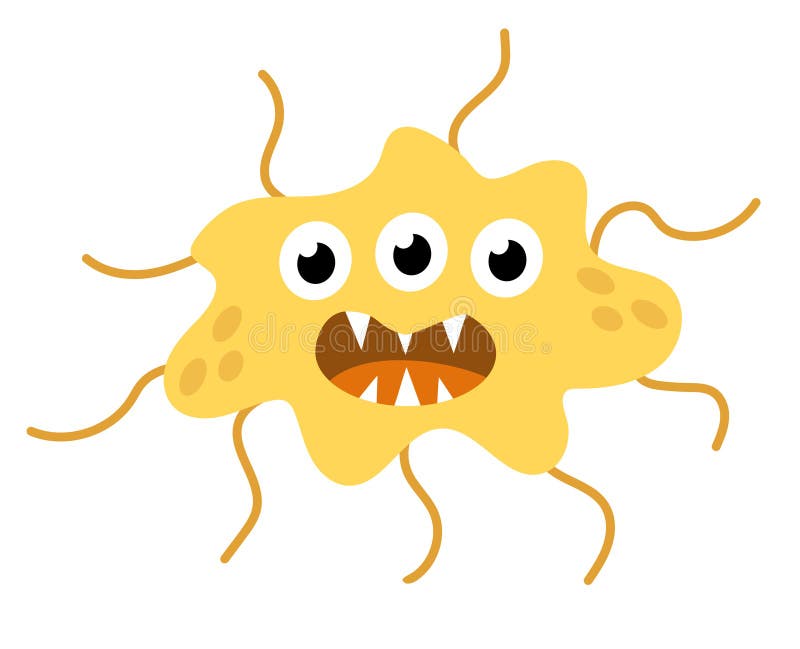 Cute Cartoon Yellow Character Bacteria, Microbe, Germ. Microbiology ...