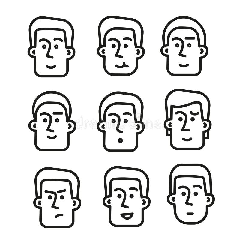 Outline Simple Man Faces Icons Stock Vector - Illustration of cartoon ...