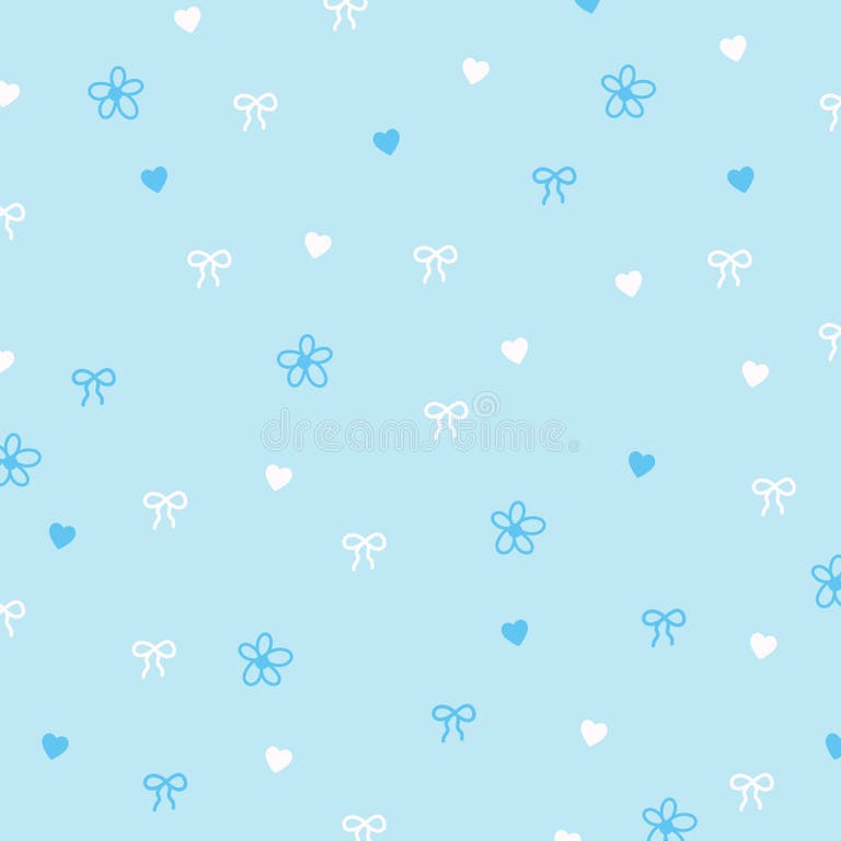 Heart, Flower, Ribbon Pattern on Pastel Blue Background for Picnic ...