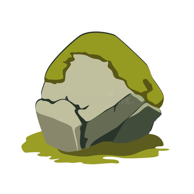 Moss Rock Vector Illustration, Natural Stone with Moss Stock Vector ...