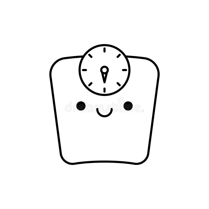 Cute Happy Smiling Weight Scale Character Line Icon Isolated on White ...