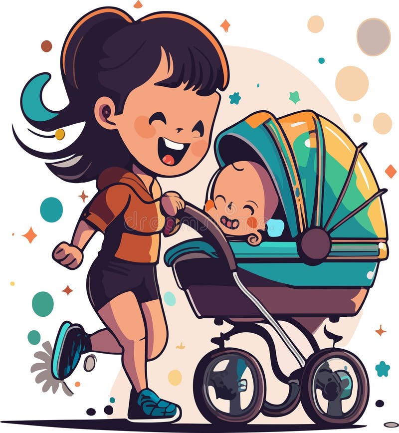 Print CHARMING STICKER-STYLE ART of a MOM and ECSTATIC BABY Stock Vector - Illustration of ...