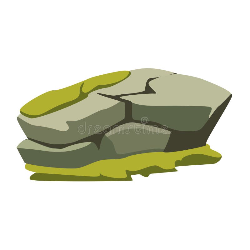 Mossy Boulder Vector Image, Rock with Moss, Forest Stone Flat ...