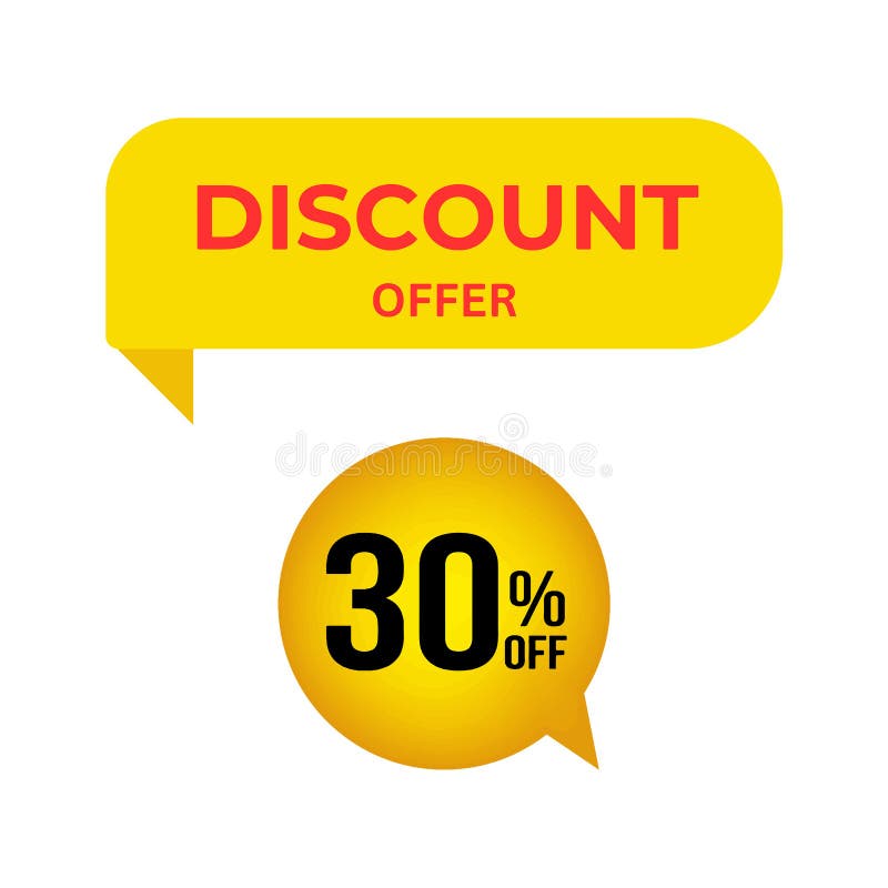 Discount Offer and 30 Percent Off in Yellow Bubble. Stock Vector ...