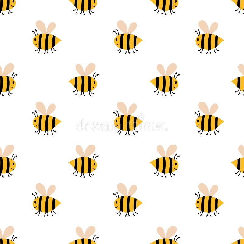 Vector Cute Cartoon Bee Seamless Pattern. Funny Flying Bumblebees ...
