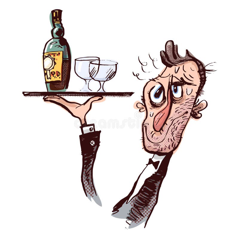 Tired Waiter. Restaurant, Bar, Work in a Cafe. Illustration Stock ...
