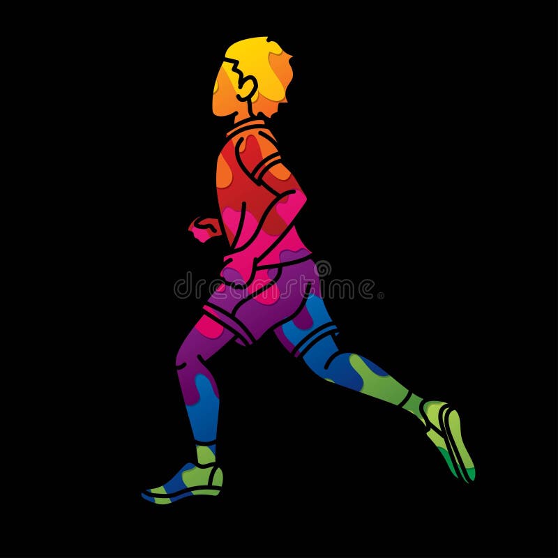 A Boy Running a Child Jogging Playing Cartoon Sport Graphic Vector ...