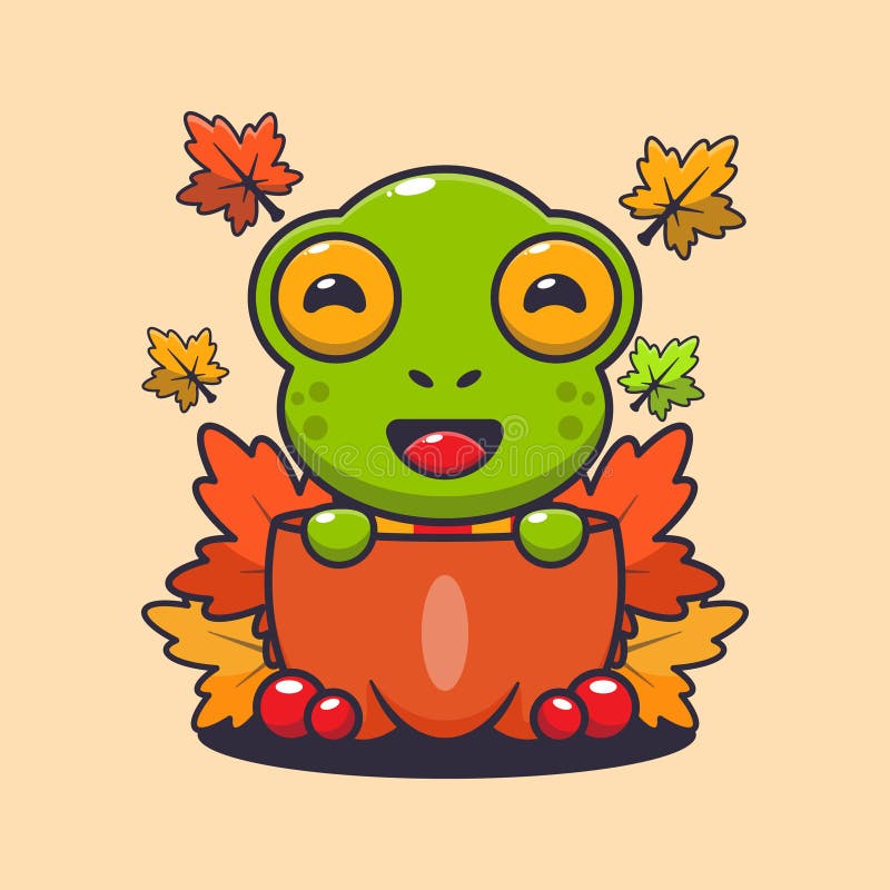 Cute Frog in a Pumpkin at Autumn Season. Stock Vector - Illustration of ...